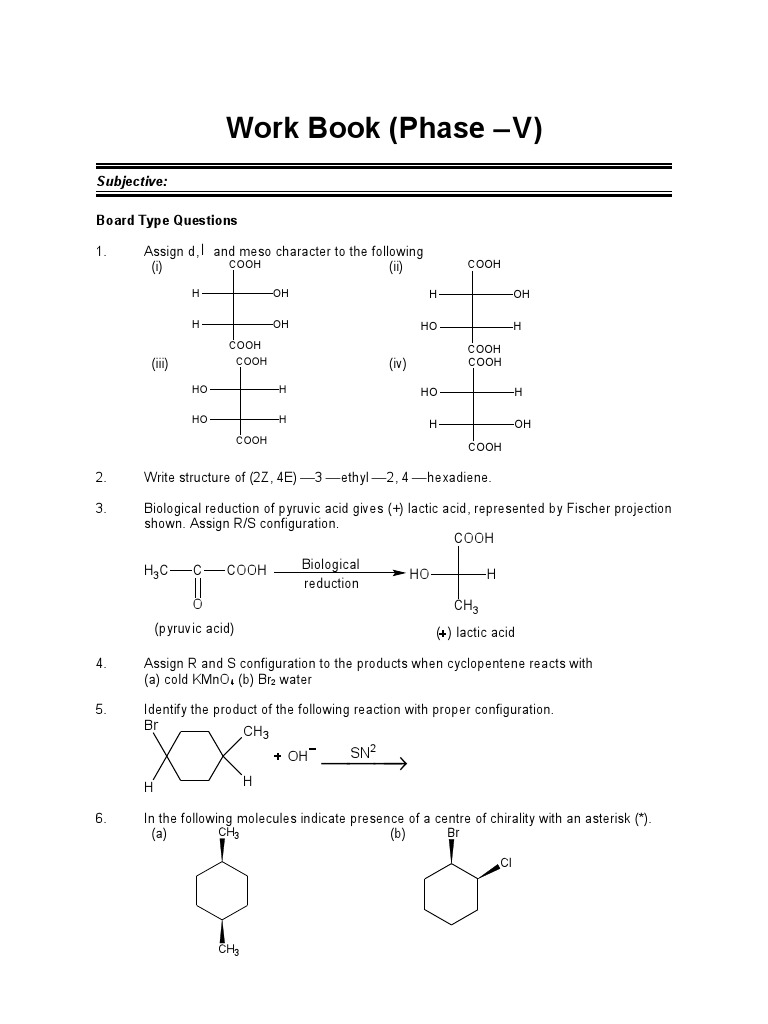 Organic Chemistry Workbook: Phase V | PDF | Aldehyde | Alcohol