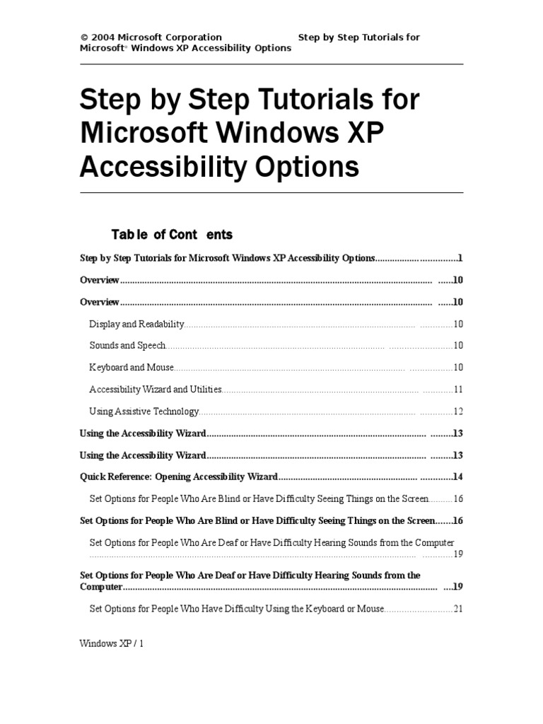 Step by Step Tutorials For Microsoft Windows XP Accessibility Options | PDF | Business