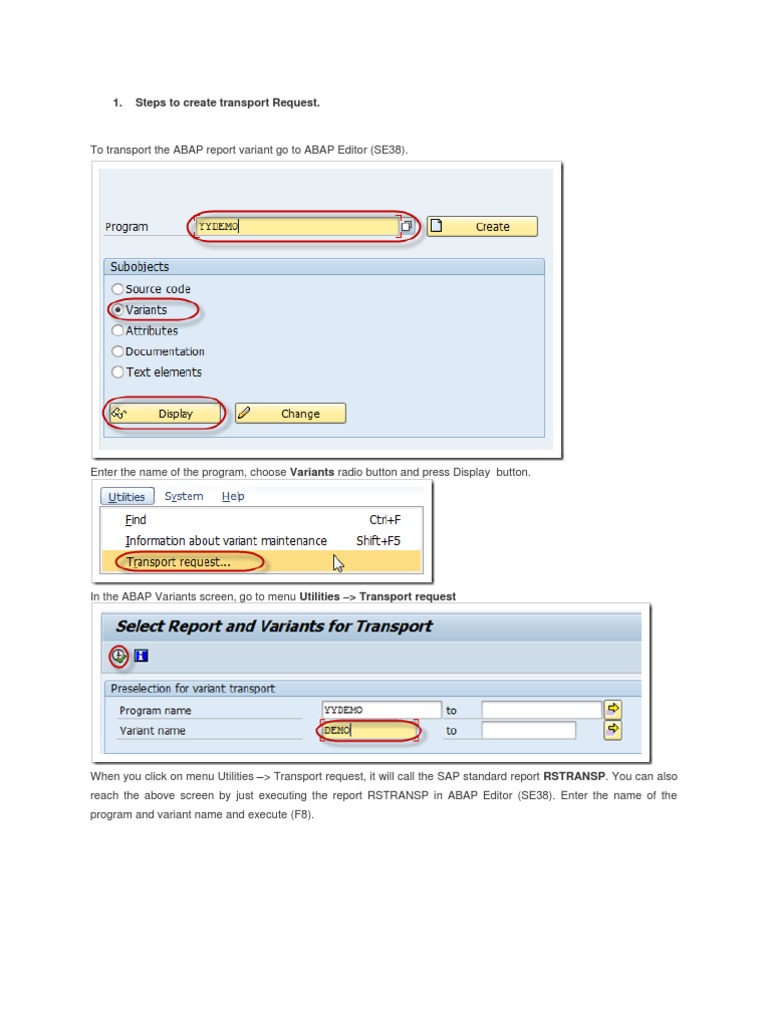 Create SAP Transport Requests & T-Codes | PDF
