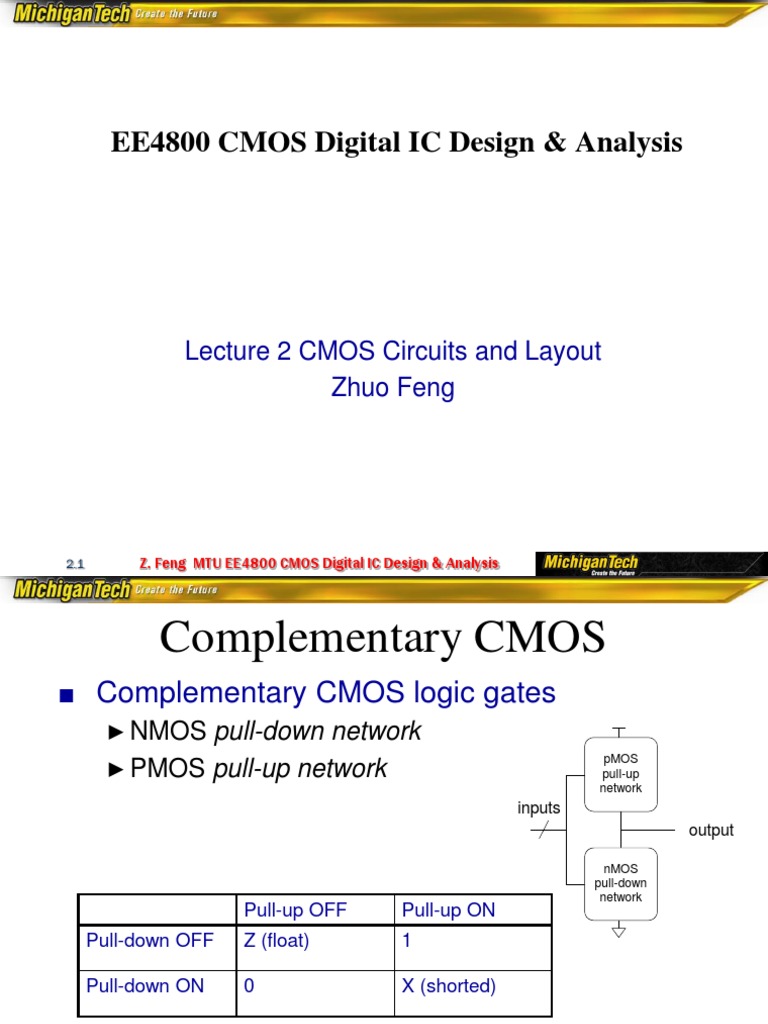 EE4800 CMOS Digital IC Design & Analysis: Lecture 2 CMOS Circuits and Layout Zhuo Feng | PDF ...