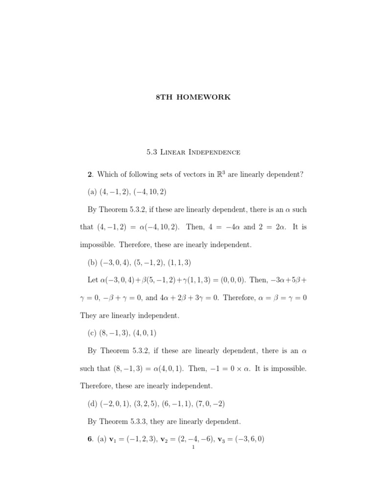 8Th Homework | PDF | Basis (Linear Algebra) | Algebra