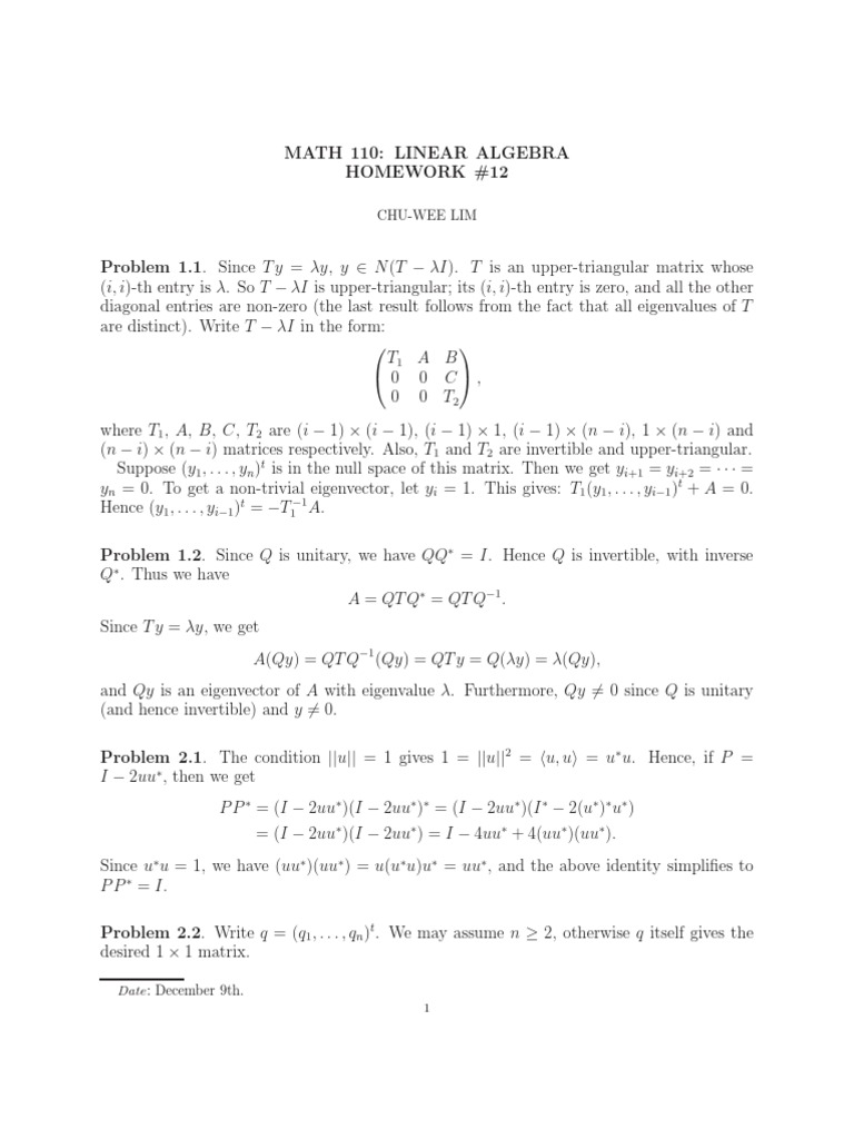 HW12 | PDF | Eigenvalues And Eigenvectors | Functional Analysis