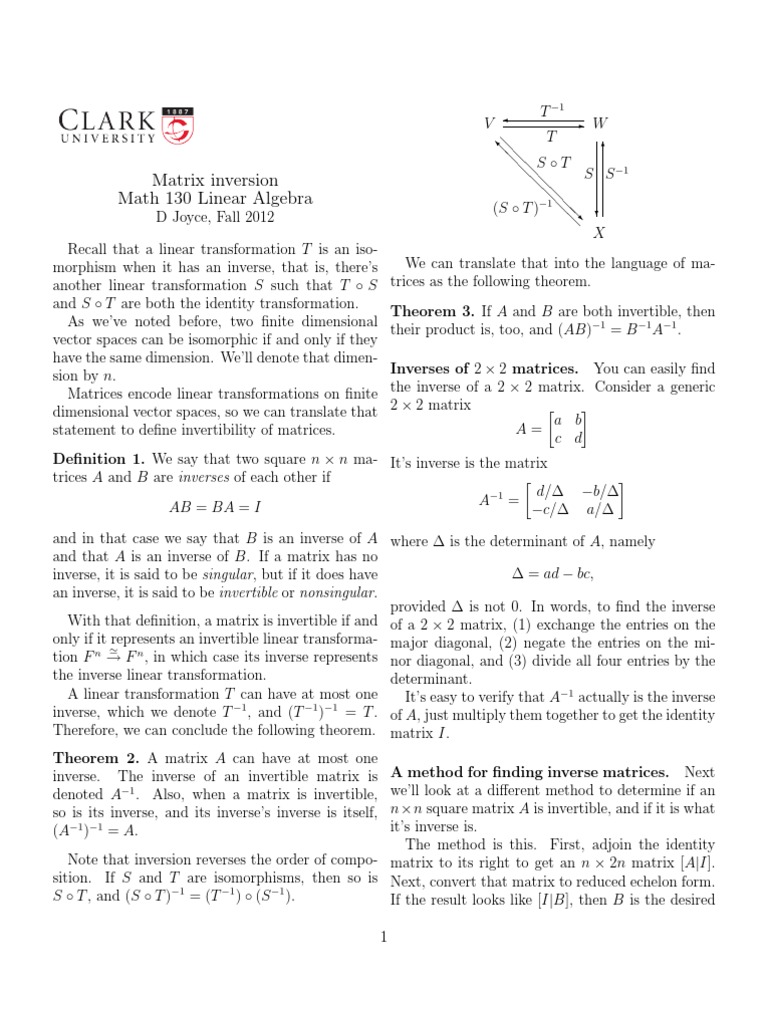 Matrix Inversion Math 130 Linear Algebra | PDF | Matrix (Mathematics ...