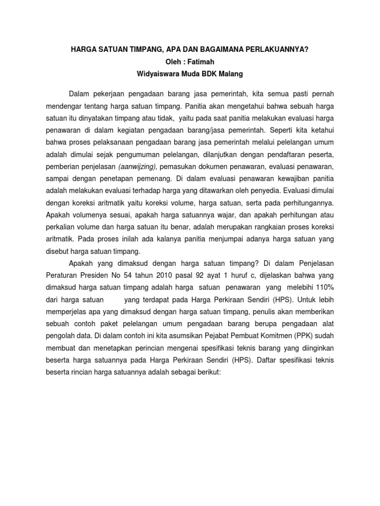 Harga Satuan Timpang | PDF