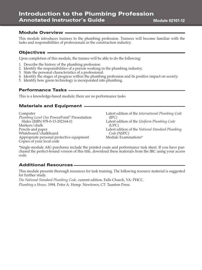 Introduction To The Plumbing Profession | PDF | Pipe (Fluid Conveyance ...
