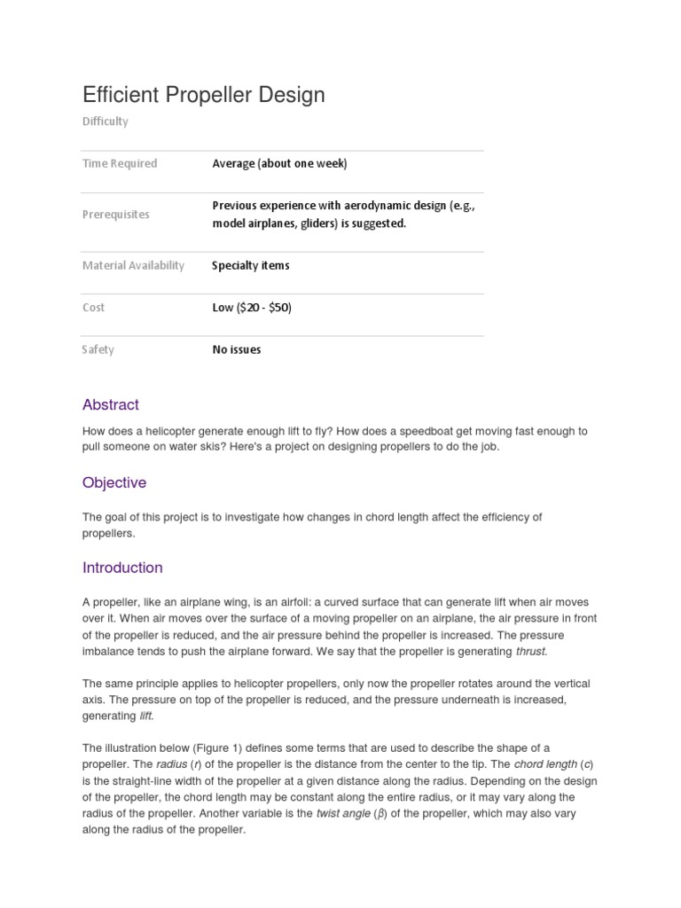 Efficient Propeller Design | PDF | Lift (Force) | Propeller