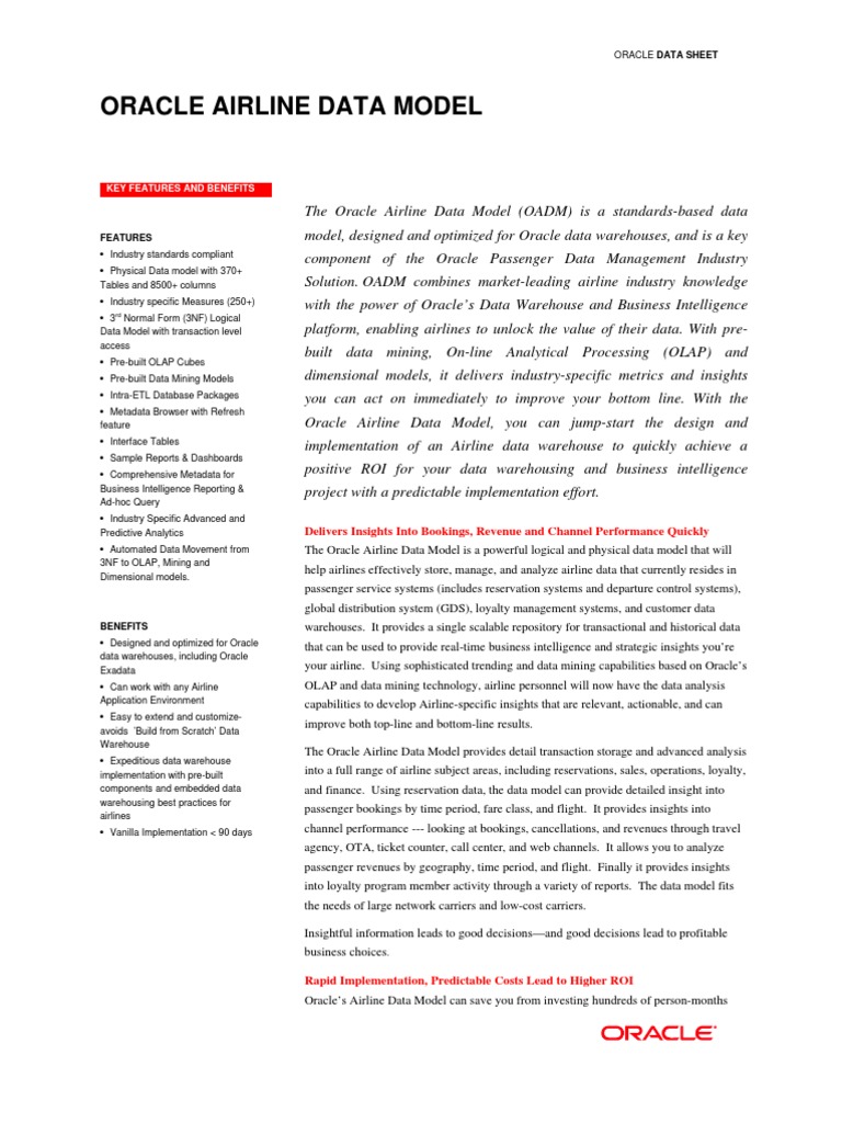 Oracle Airline Data Model: Key Features and Benefits | PDF