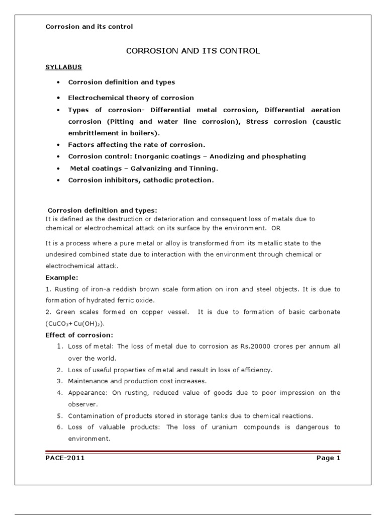 Corrosion and Its Control | PDF | Corrosion | Electrochemistry