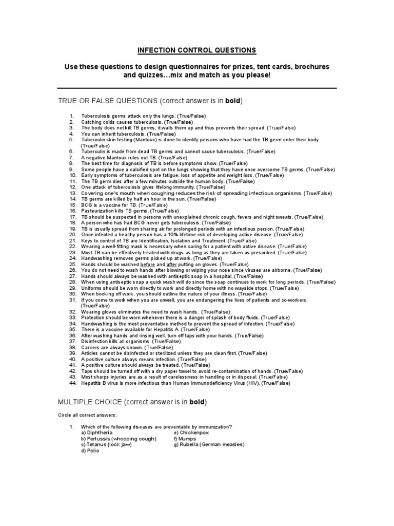 Infection Control Questions | PDF | Tuberculosis | Infection