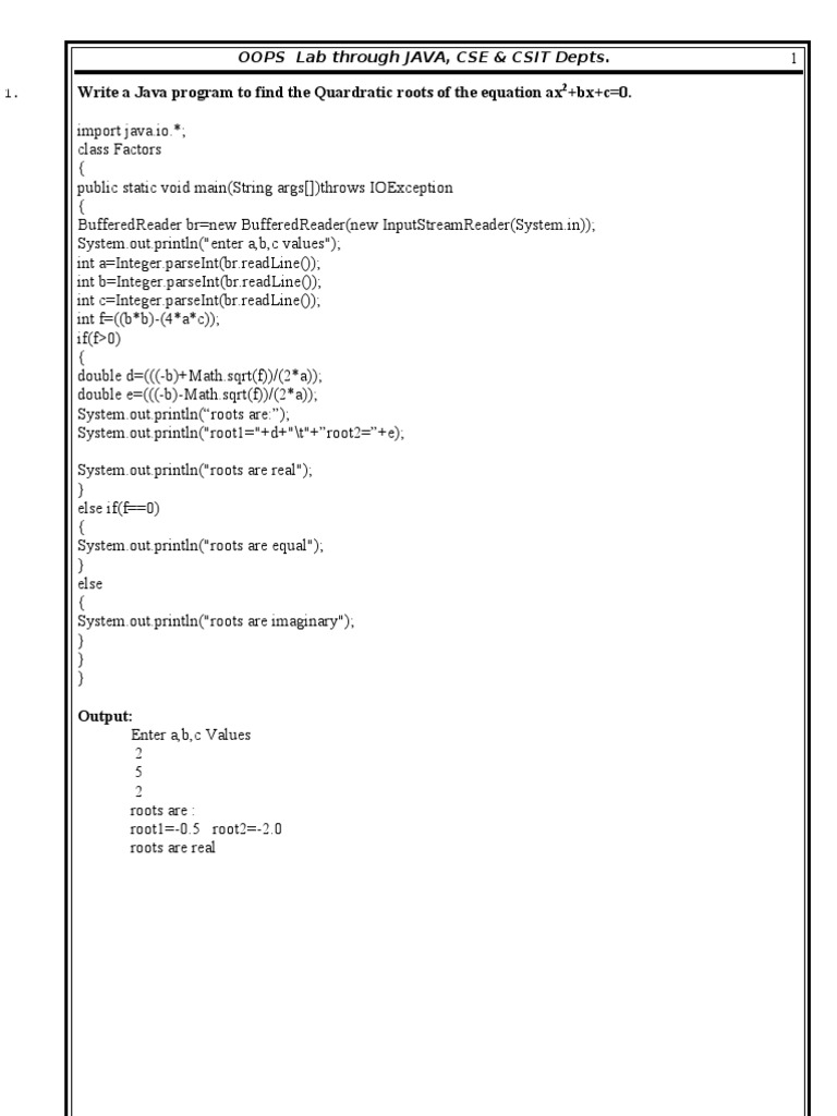 Java Lab 2-1 Manual It & Cse2009-10 | PDF | Java (Programming Language) | Parameter (Computer ...