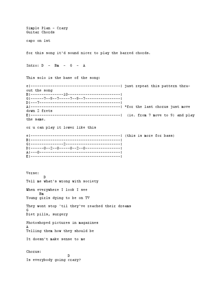Simple Plan-Crazy (TAB) | PDF | Song Structure | Musical Forms