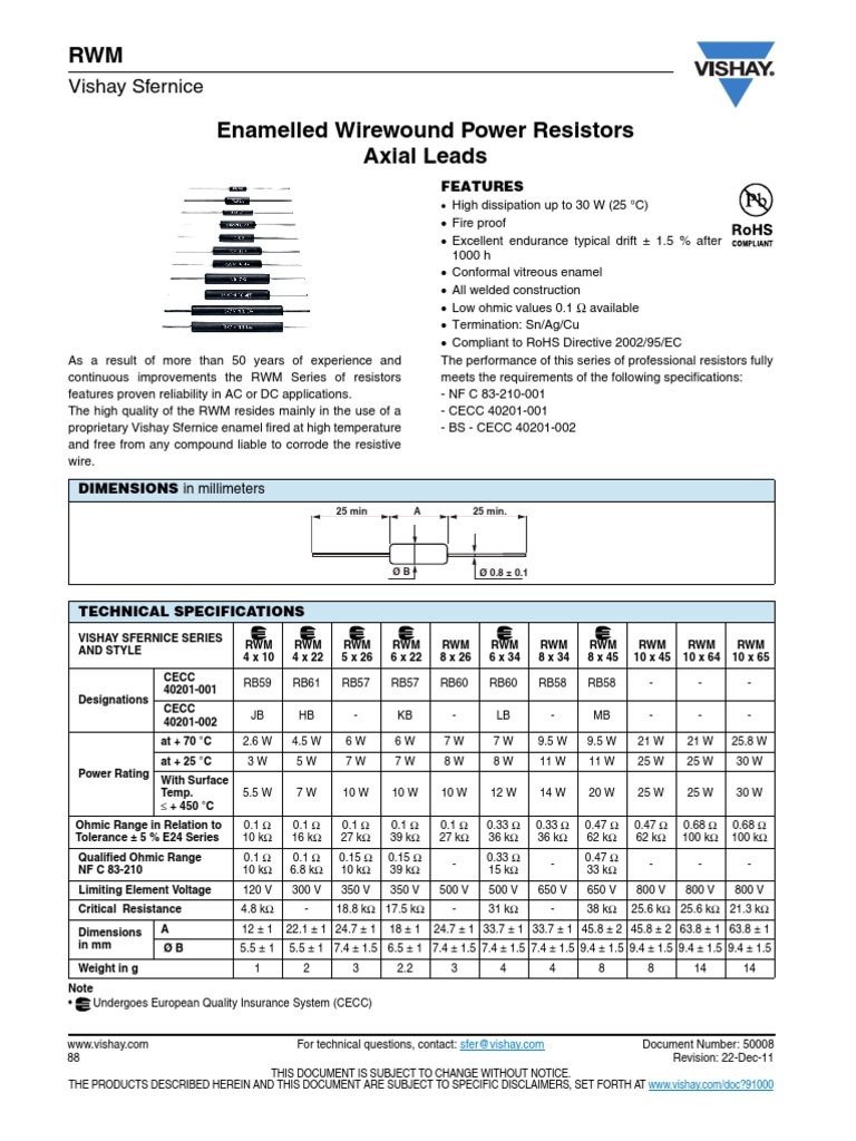 Vishay Sfernice: Features | PDF | Resistor | Disclaimer