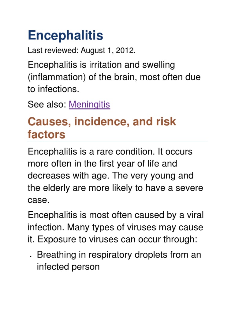 Encephalitis: Causes, Incidence, and Risk Factors | PDF | Virus | Infection