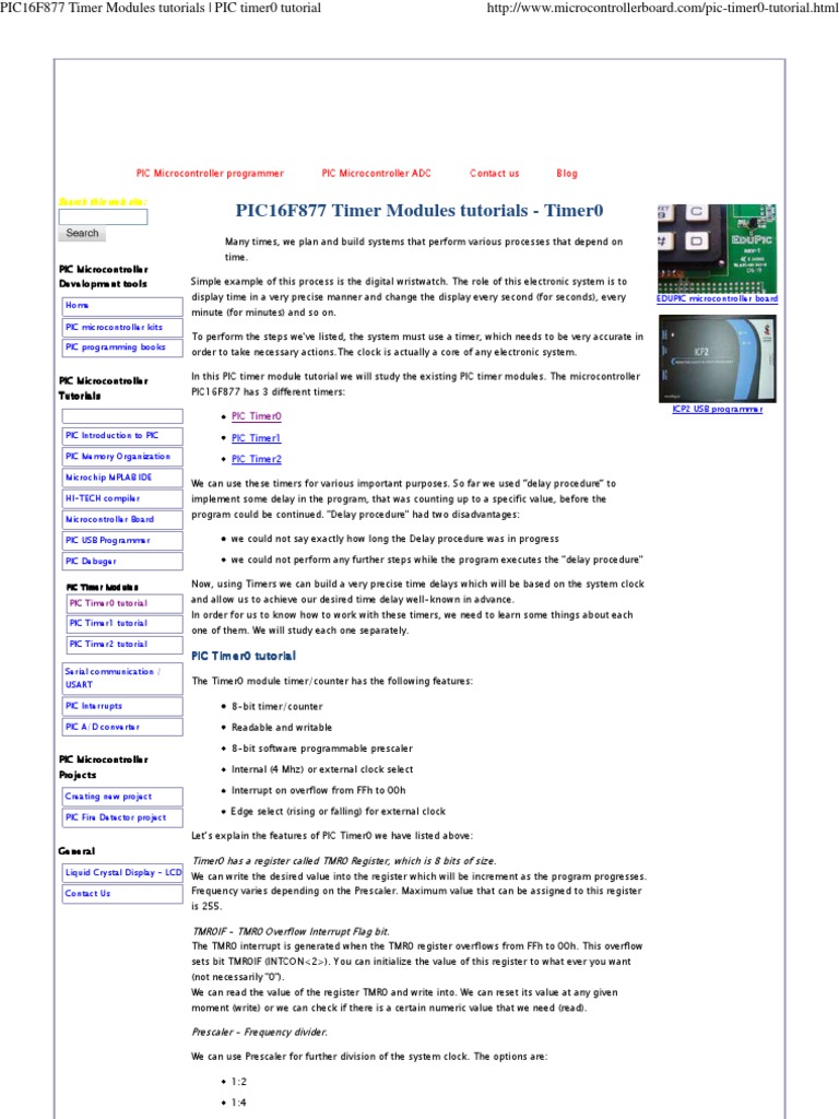PIC16F877 Timer Modules Tutorials - PIC Timer0 Tutorial PDF | PDF | Pic ... PIC16F877 Timer Modules Tutorials - PIC Timer0 Tutorial PDF | PDF | Pic ...