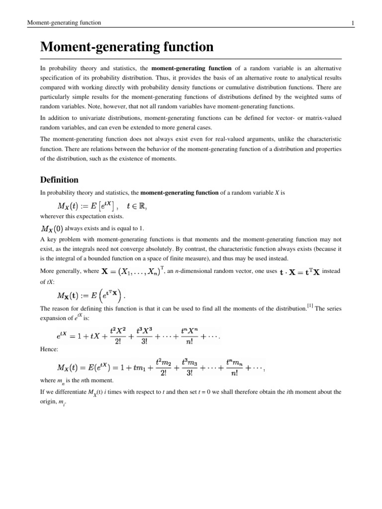 Moment Generating Function | PDF | Probability Distribution | Random Variable
