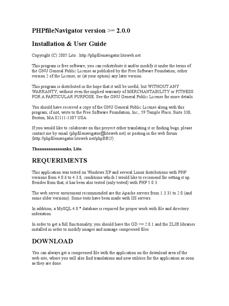 Php File Navigator Inst And User Guide Pdf Computer File Php 4999