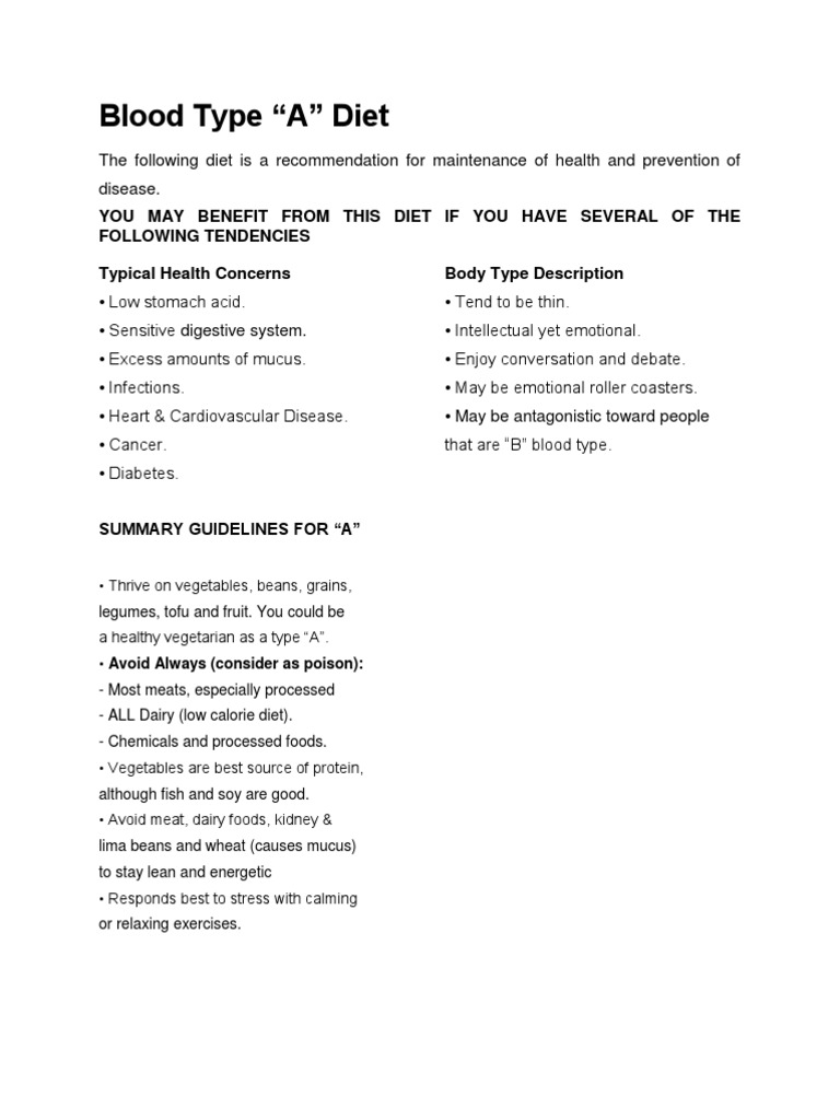 Type A Diet | PDF | Dieting | Foods