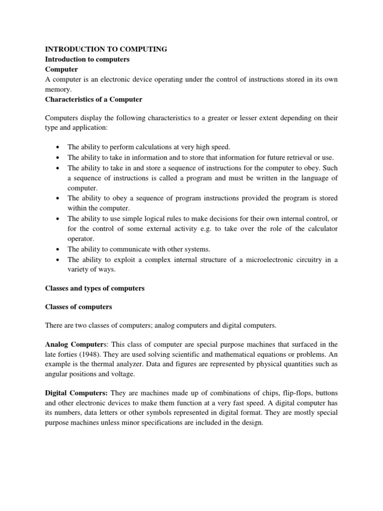 Introduction To Computing | PDF | Supercomputer | Mainframe Computer