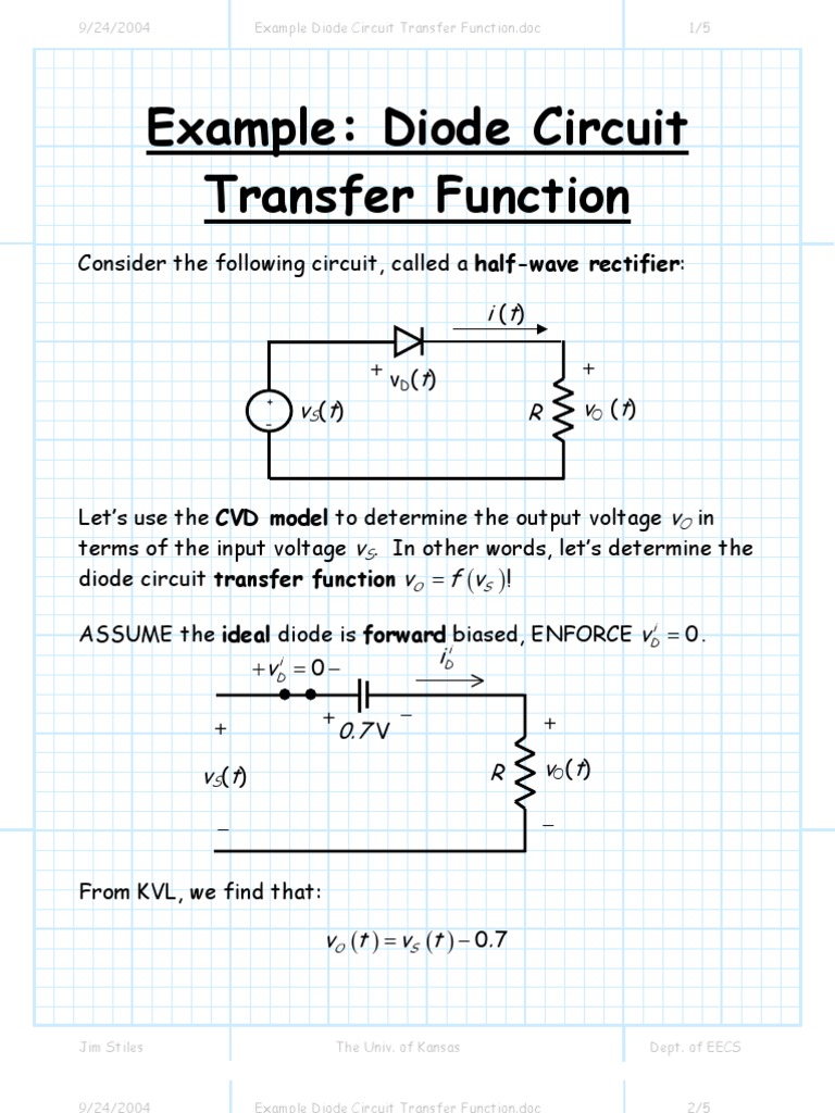 Example Diode Circuit Transfer Function | PDF | Rectifier | Diode