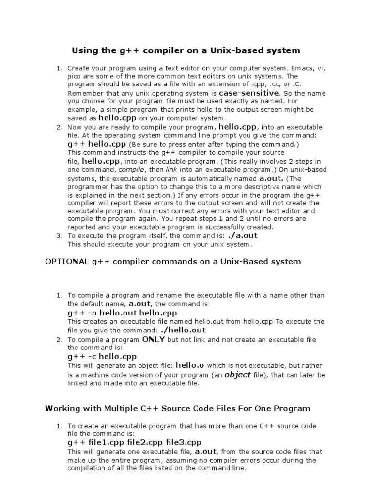 Using The G++ Compiler On A Unix-Based System: Object | PDF | Source ...