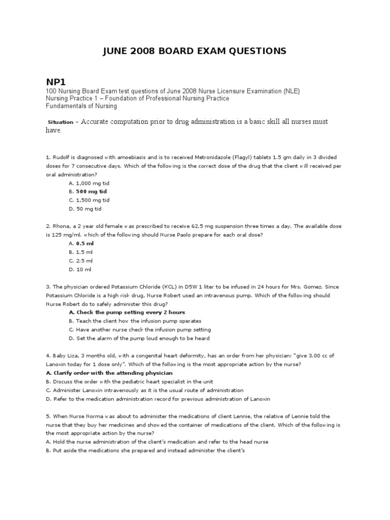 June 2008 Nursing Board Exam Questions | PDF | Nursing | Pharmaceutical ...