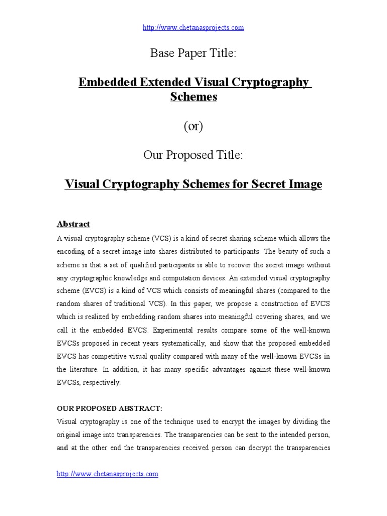 Visual Cryptography Schemes For Secret Image Project | PDF | Cryptography | Encryption