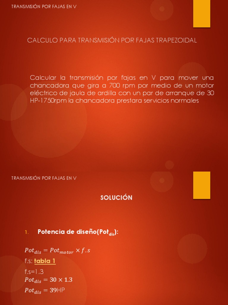Calculo para Transmisiones Por Fajas V | PDF | Enseñanza de matemática