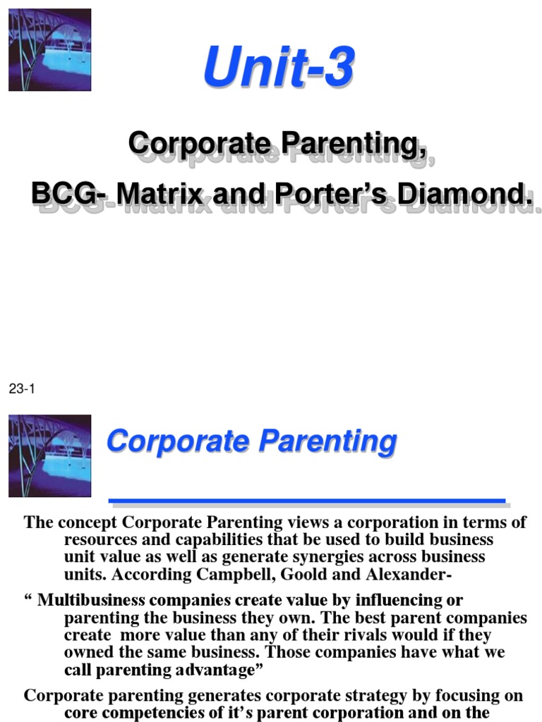 Unit-3: Corporate Parenting, Bcg-Matrix and Porter's Diamond | PDF ...