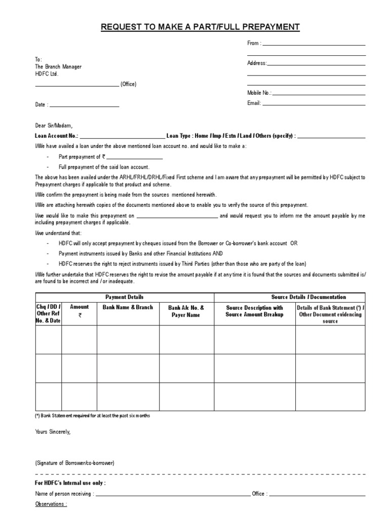 Prepayment Request Letter | PDF