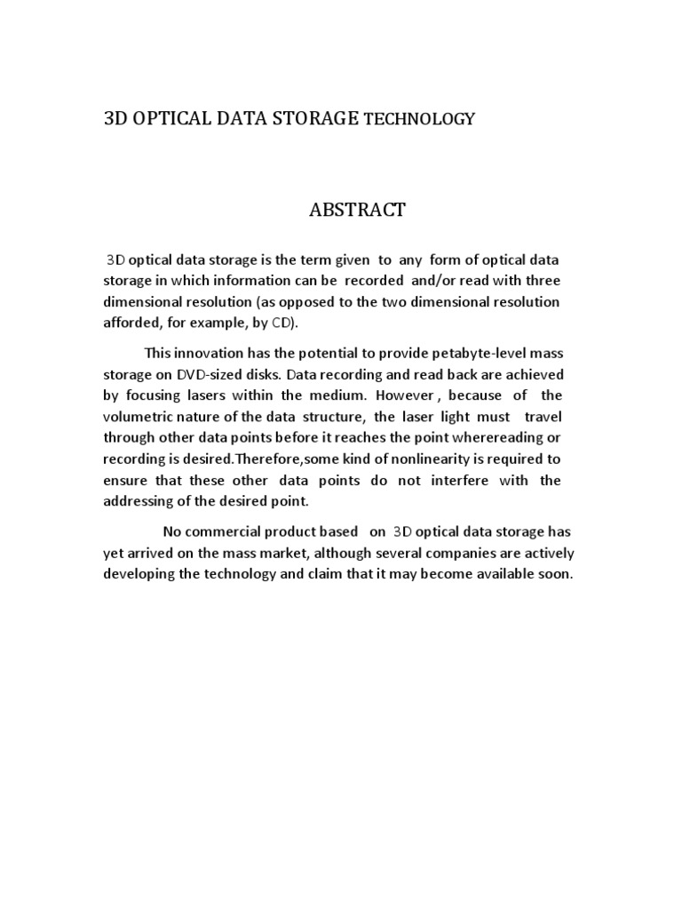 3D Optical Data Storage Technology | PDF