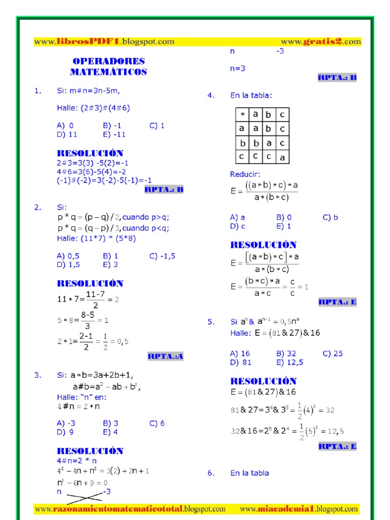 Operadores Matematicos Ejercicios Resueltos