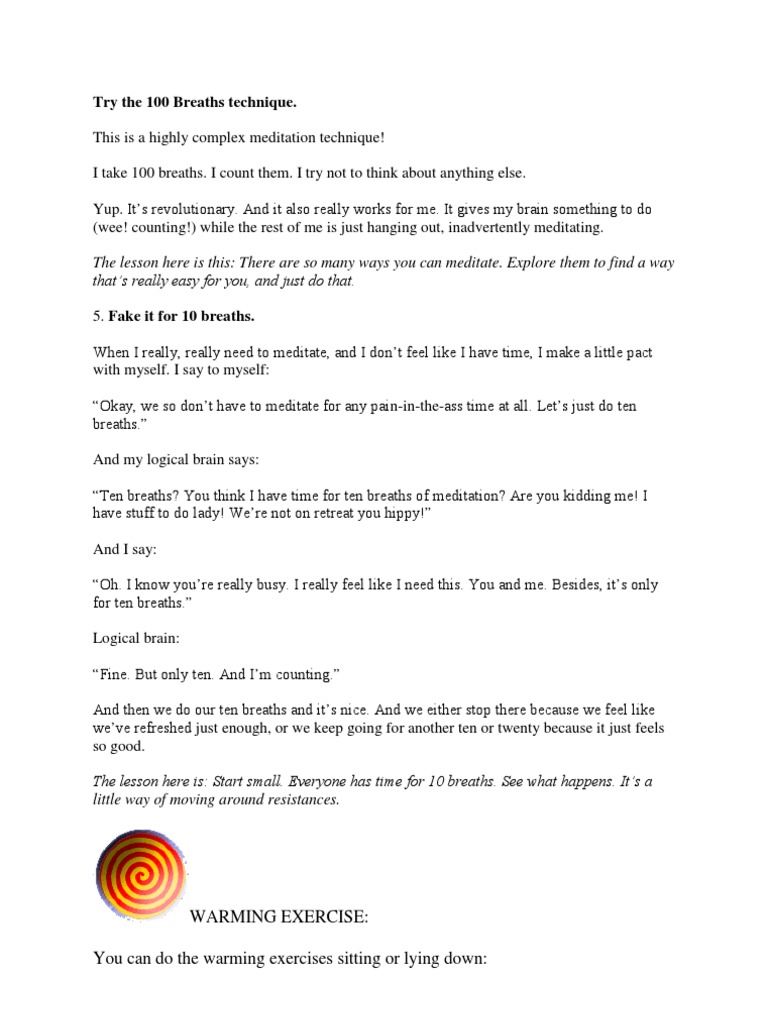 Try The 100 Breaths Technique | PDF | Breathing | Meditation