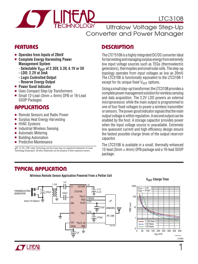 Low Power Energy Harvester IC From Linear Technologies - LTC3108 | PDF | Capacitor | Transformer