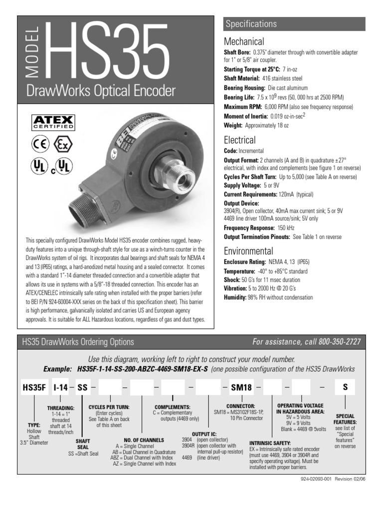 BEI Drawworks Encoder HS35 | PDF | Bearing (Mechanical) | Electrical ...