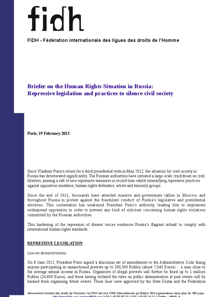 Briefer On The Human Rights Situation In Russia Repressive Legislation