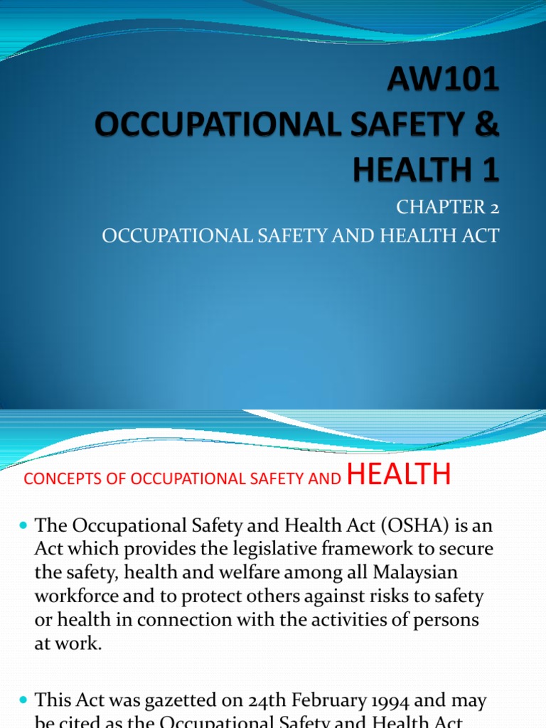 OSH - Chapter 2 | PDF | Occupational Safety And Health | Occupational ...