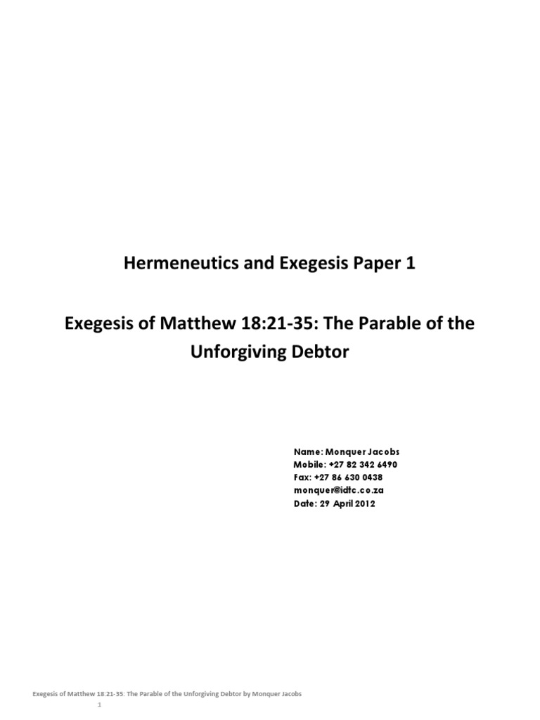 Paper 1-Exegesis of Matthew 18-21-35 | Forgiveness | Saint Peter