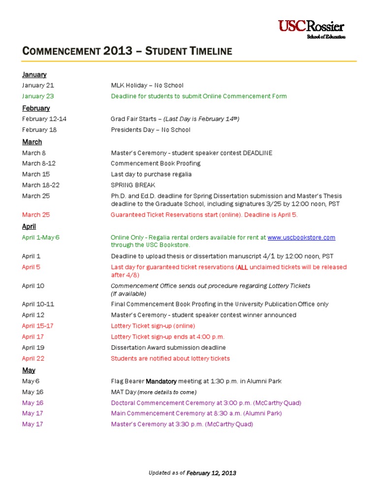 Commencement 2013 Student Timeline-1 | PDF