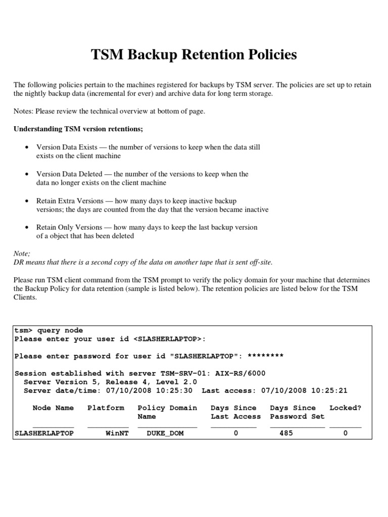 Tsm Backup Retention Policies Pdf Backup Email