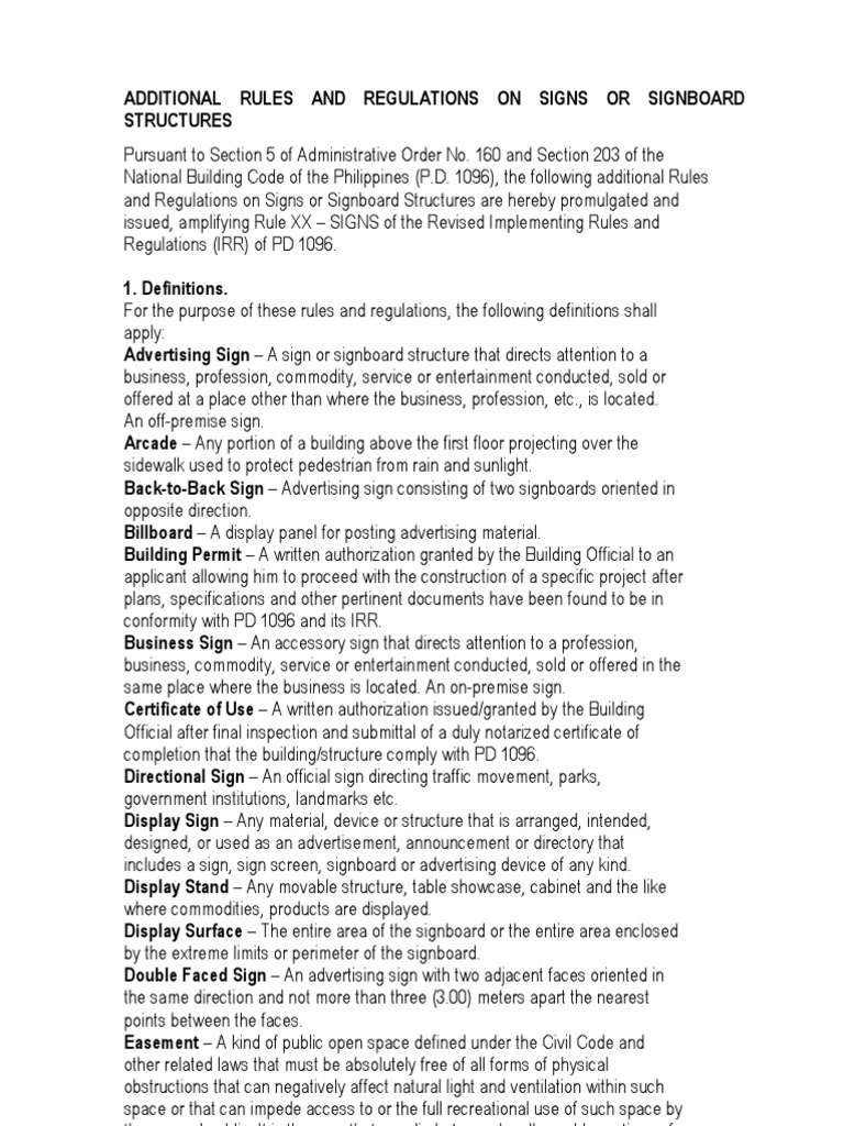 Signage Regulations and Permits in PD 1096 | PDF | Traffic | Road