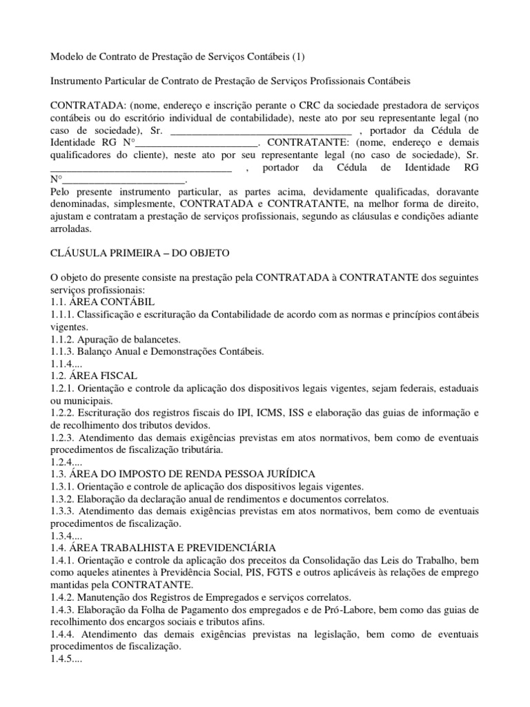 Modelo de Contrato de Prestação de Serviços Contábeis | PDF ...