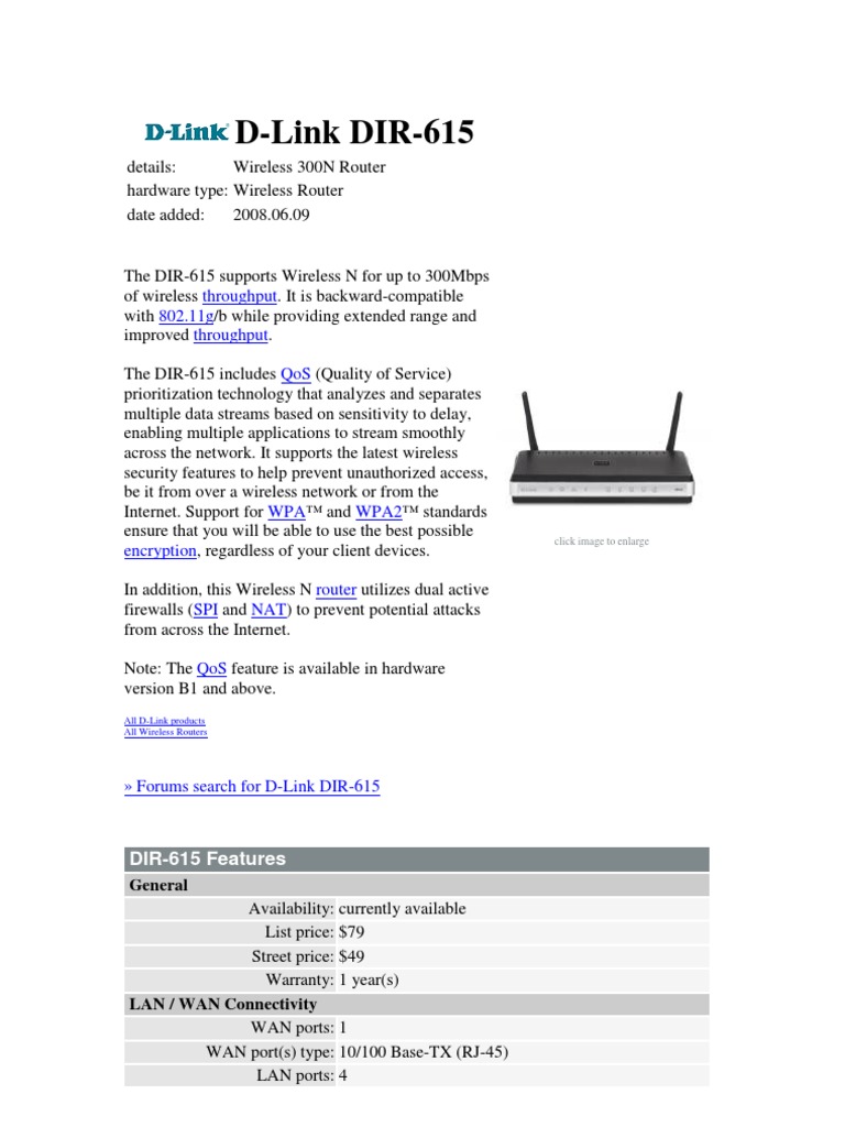 D-Link DIR-615 - Especificaciones Tecnicas | PDF | Wi Fi | Router ...