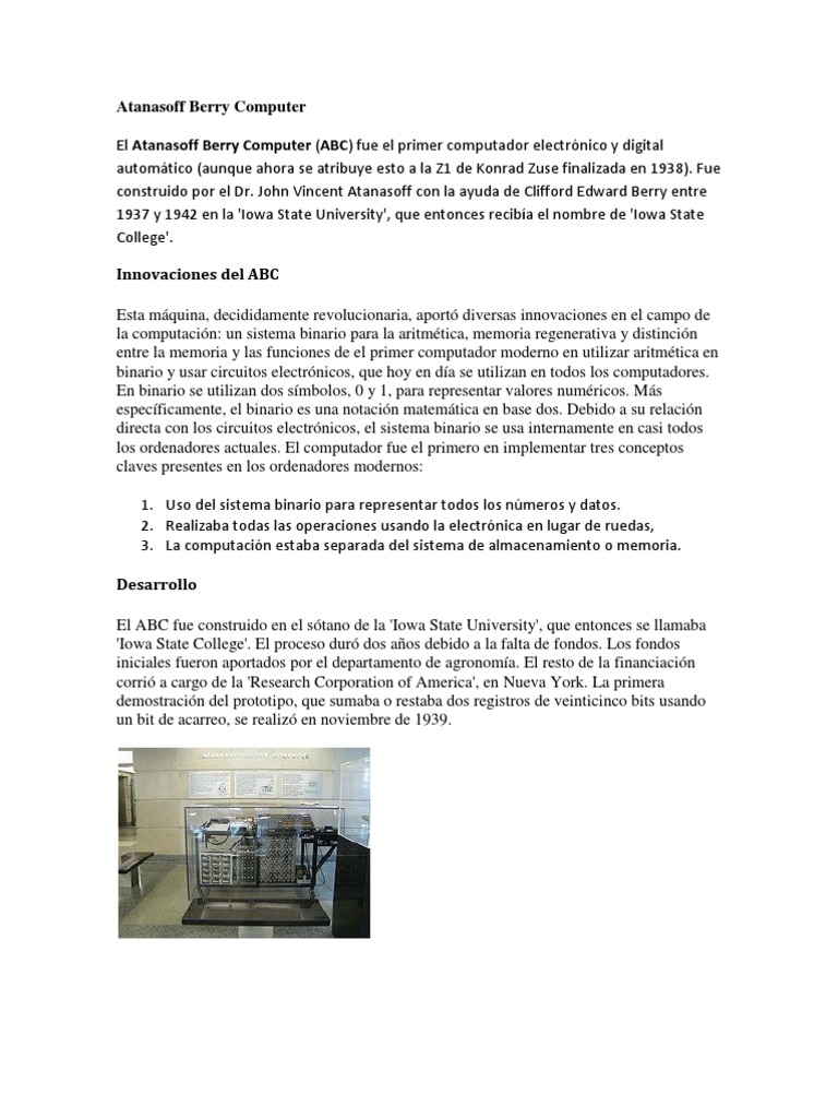 La Computadora Atanasoff-Berry (ABC) | PDF | Arquitectura de ...
