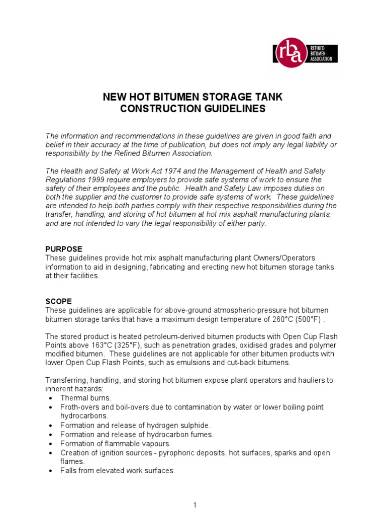 New Hot Bitumen Storage Tank Construction Guidelines March 2012 | PDF ...