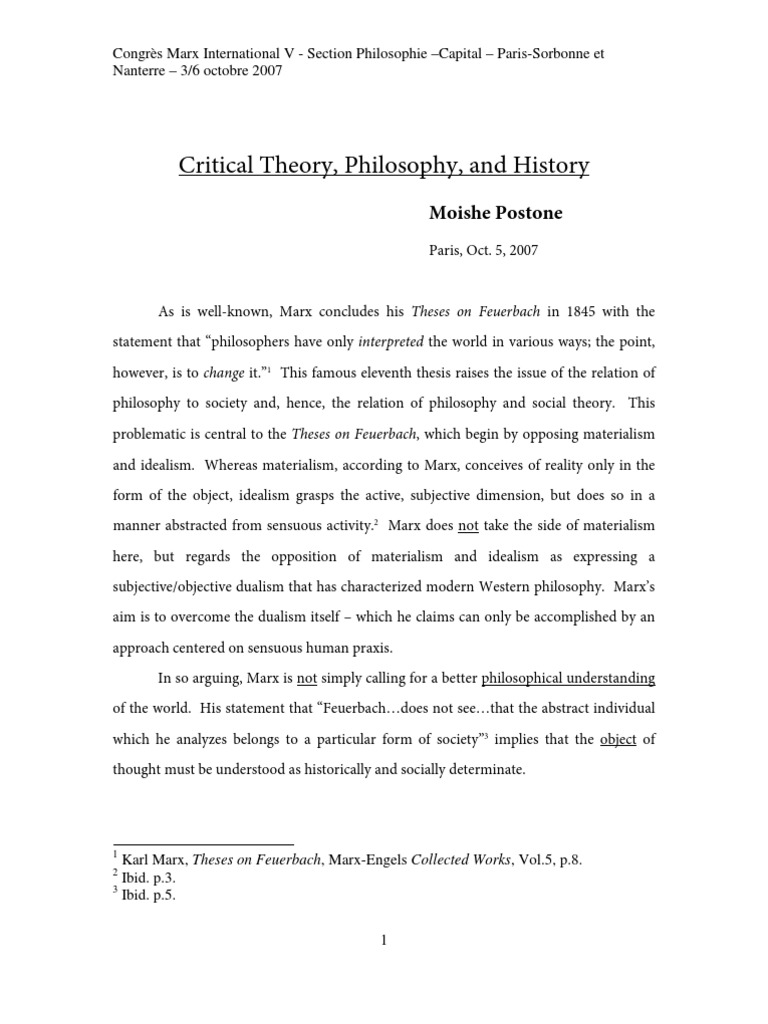 Critical Theory Philosophy and History Moishe Postone | PDF | Frankfurt ...