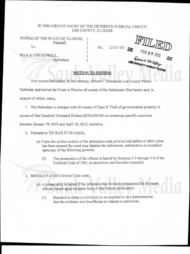 Crundwell Case: Motion To Dismiss State Charges | PDF | Collateral Estoppel | Prosecutor