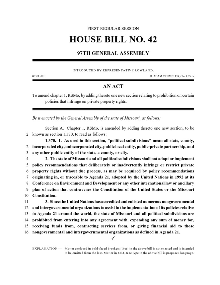 Missouri Bill on Property Rights Protection | PDF | Politics