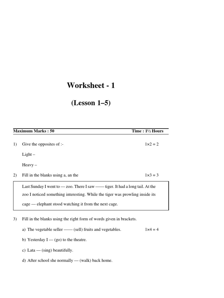 Worksheet - 1: (Lesson 1-5) | PDF