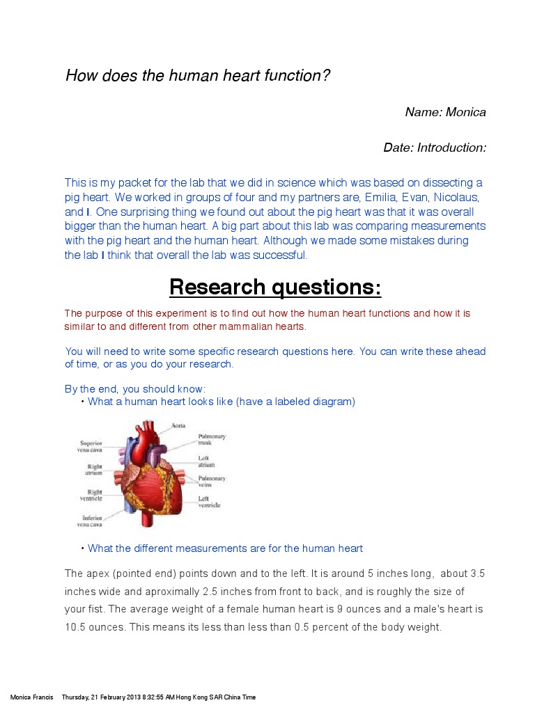 Pig Heart Dissection Lab - Final PDF | PDF | Heart Valve | Atrium (Heart)