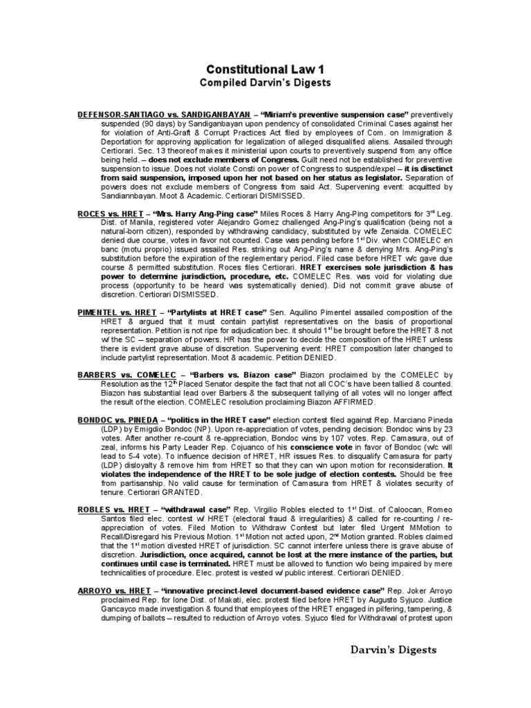 Key Constitutional Law Cases Summary | PDF | Veto | Appropriations Bill ...